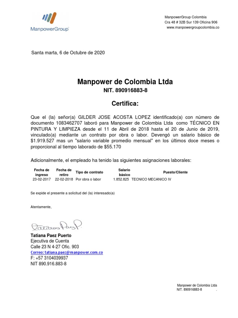 Cert. Laboral Manpower | PDF