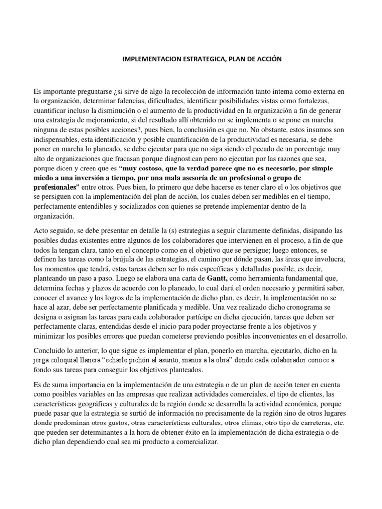 Ensayo Plan de Accion | PDF | Evaluación | Planificación