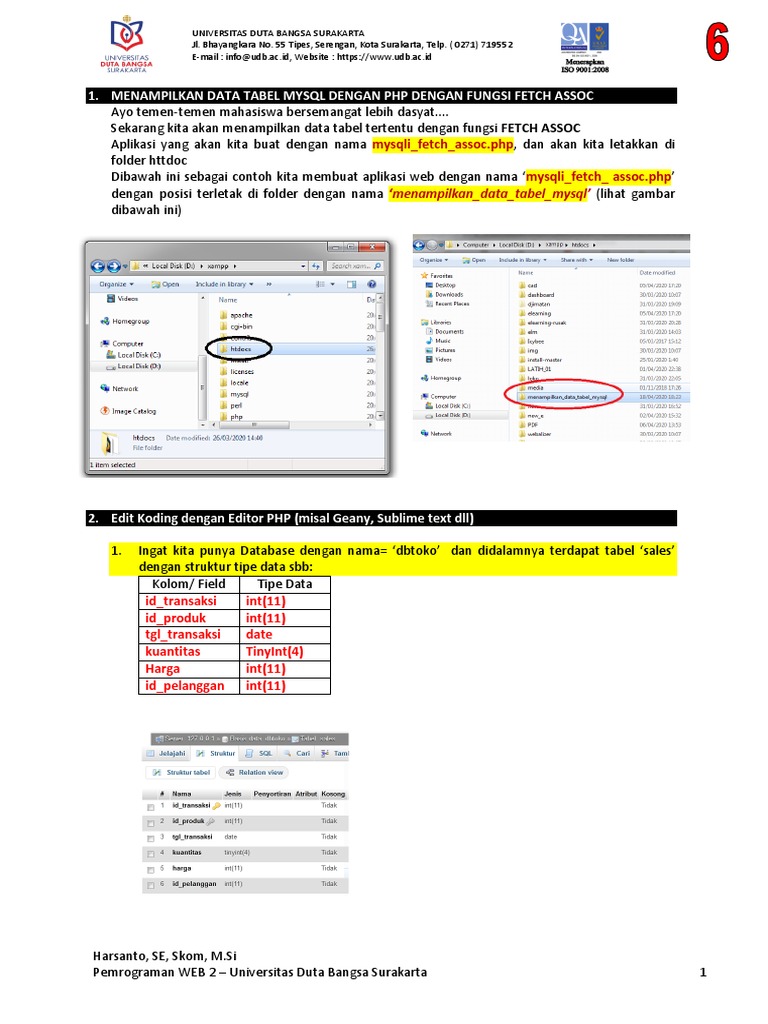Kuliah Ke-6 Menampilkan Data Tabel Mysql Dengan PHP Fetch Assoc | PDF