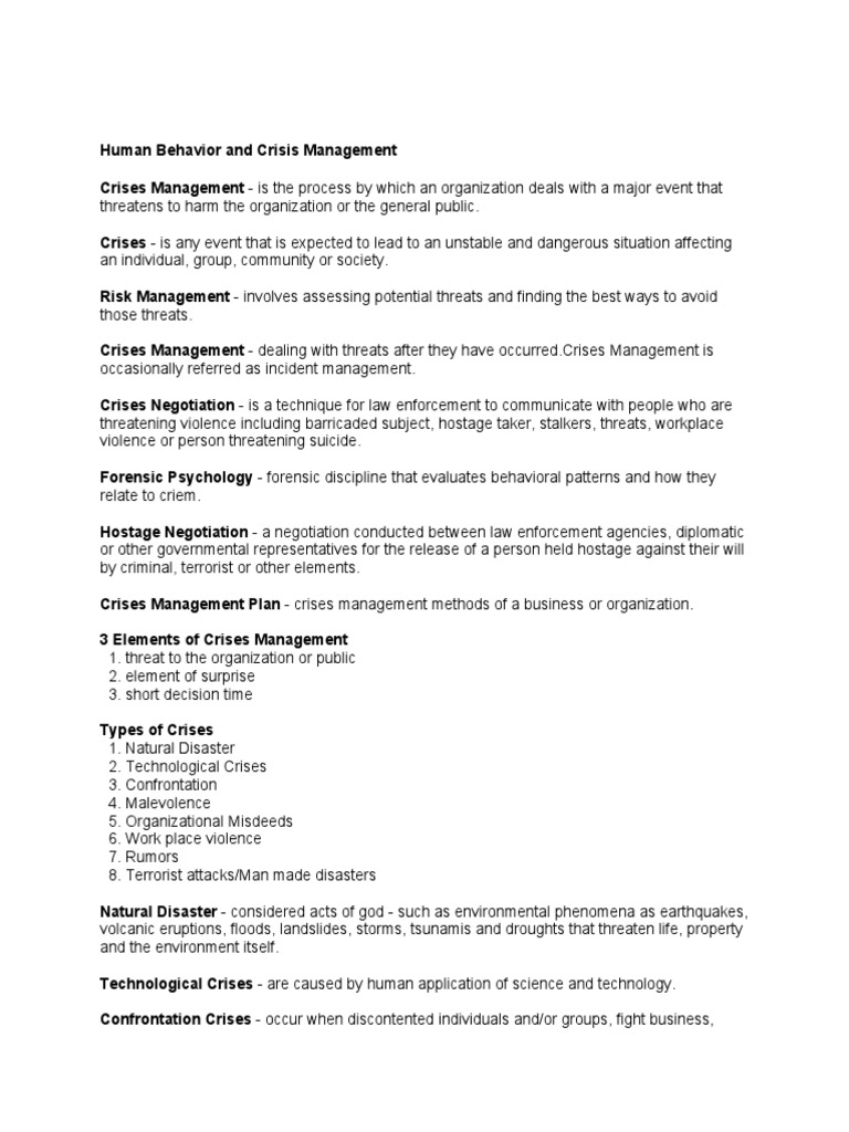 Human Behavior and Crisis Management | PDF | Crisis Management | Mental ...