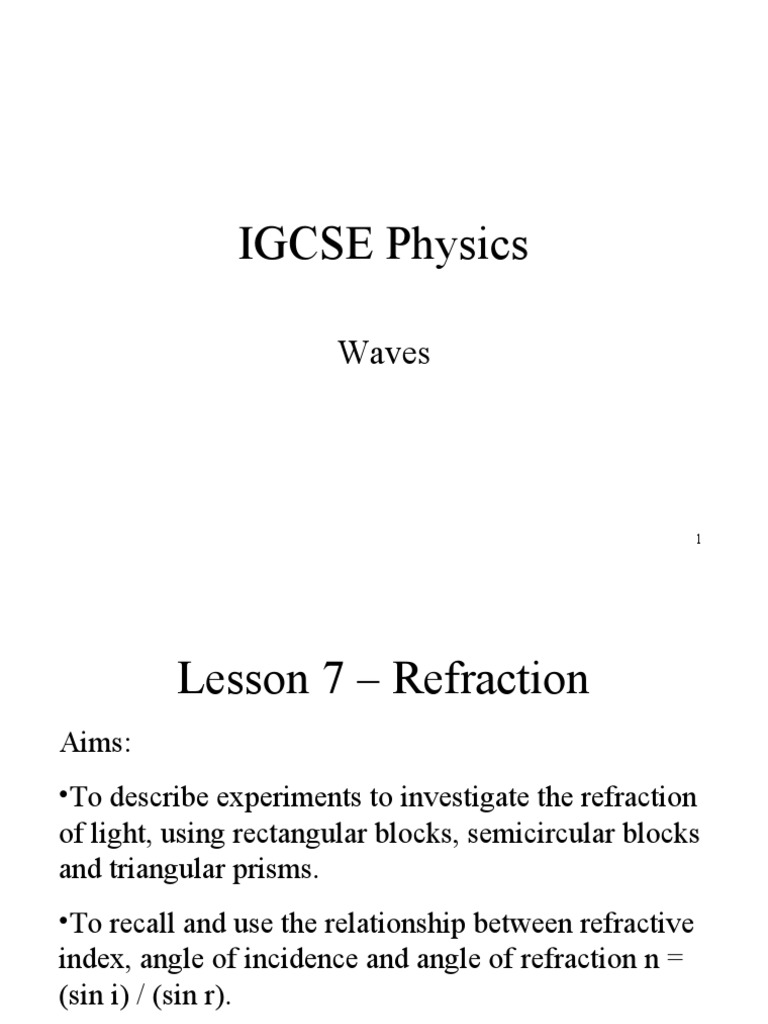 IGCSE Physics: Waves | PDF | Refraction | Refractive Index