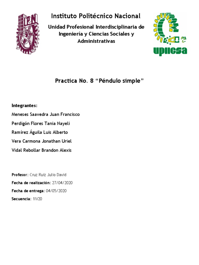 Practica 08 - Pendulo Simple | PDF | Oscilación | Péndulo