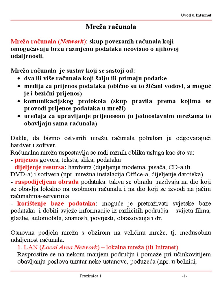 Uvod - U - Internet-Vrste Mreza | PDF
