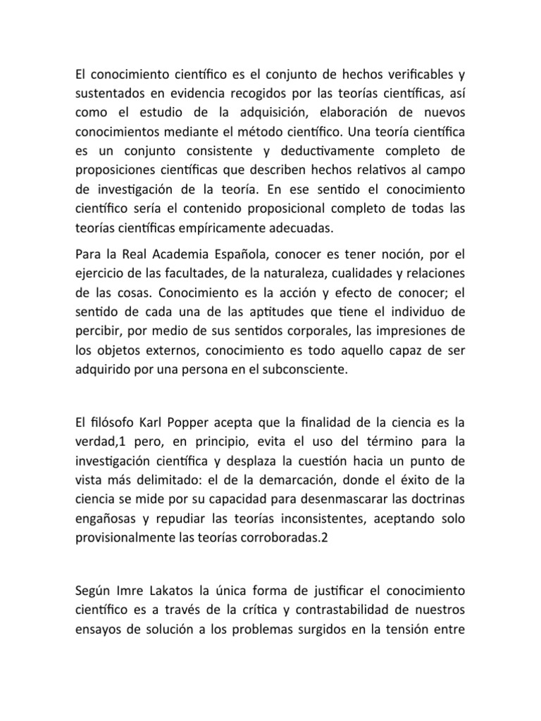 Conocimiento Cientifico Pdf Karl Popper Conocimiento