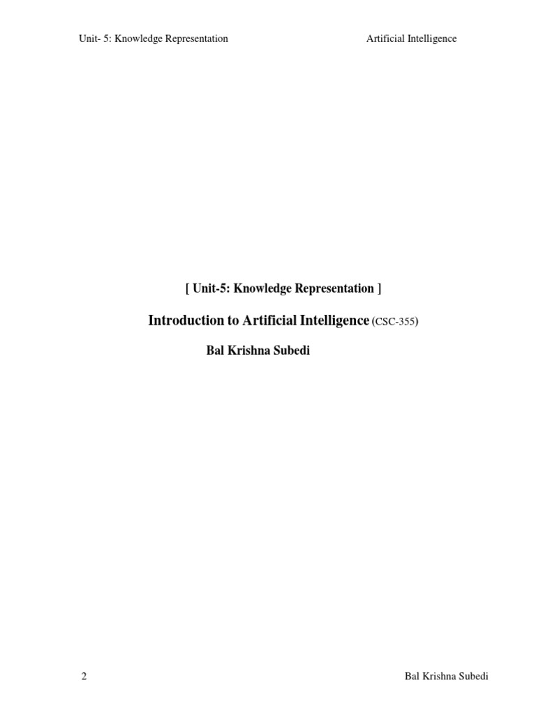 Introduction To Artificial Intelligence: (Unit-5: Knowledge Representation) | PDF | Argument ...