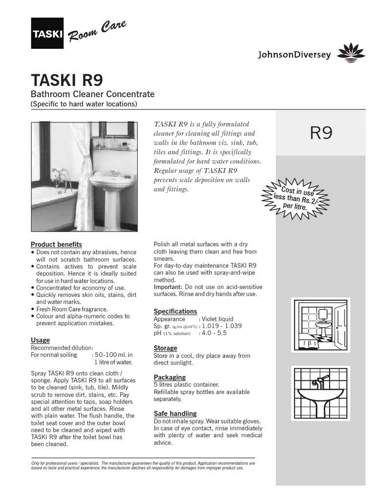 Diversey Taski R-9 Details | PDF | Sink | Toilet