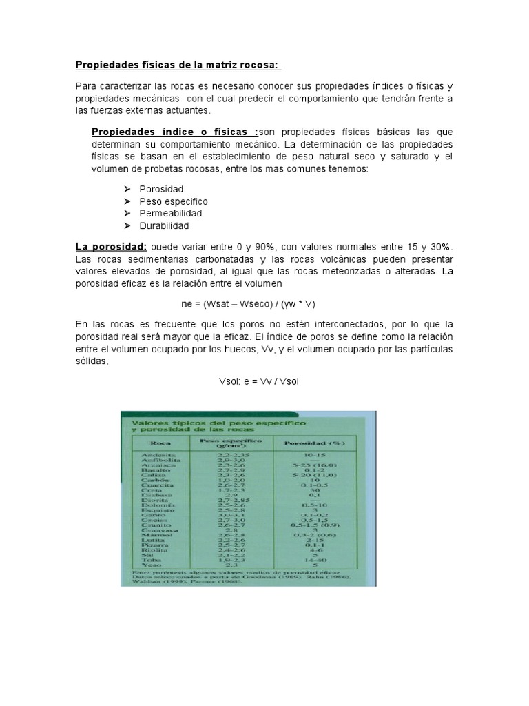 Propiedades Fisicas de La Matriz Rocosa | PDF | Roca (geología ...
