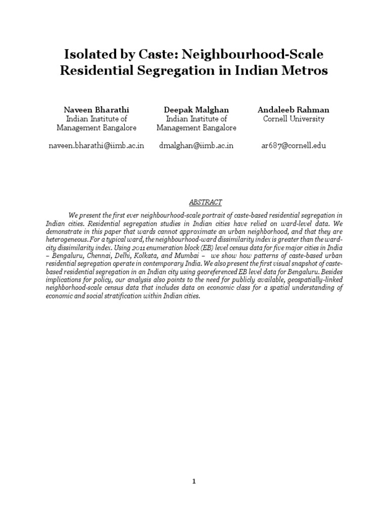 Isolated by Caste: Neighbourhood-Scale Residential Segregation in ...
