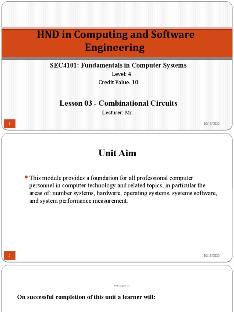 HND in Computing and Software Engineering: Lesson 03 - Combinational ...