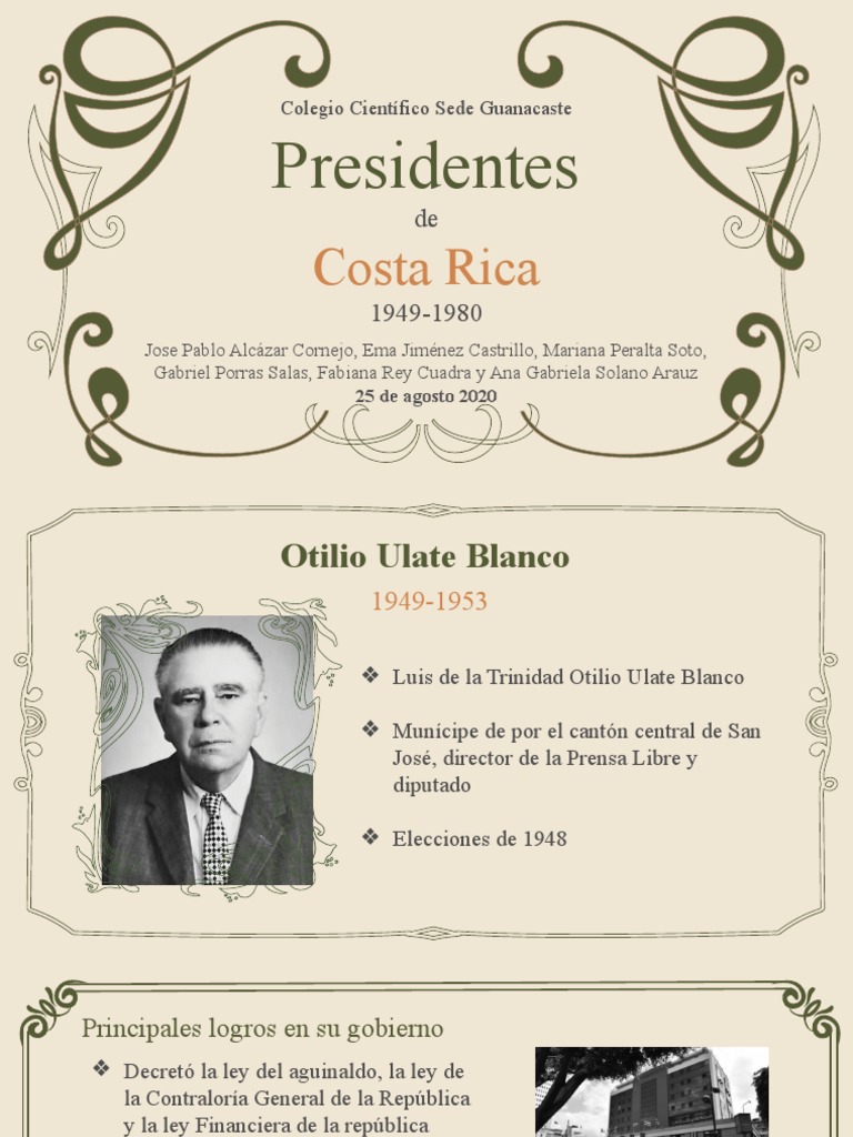 Presidentes de Costa Rica 1949-1970 | PDF | Costa Rica | Gobierno