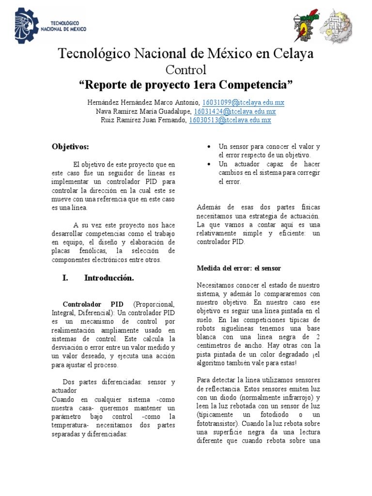 Reporte Proyecto Seguidor de Lineas | PDF | Sensor | Ingenieria Eléctrica