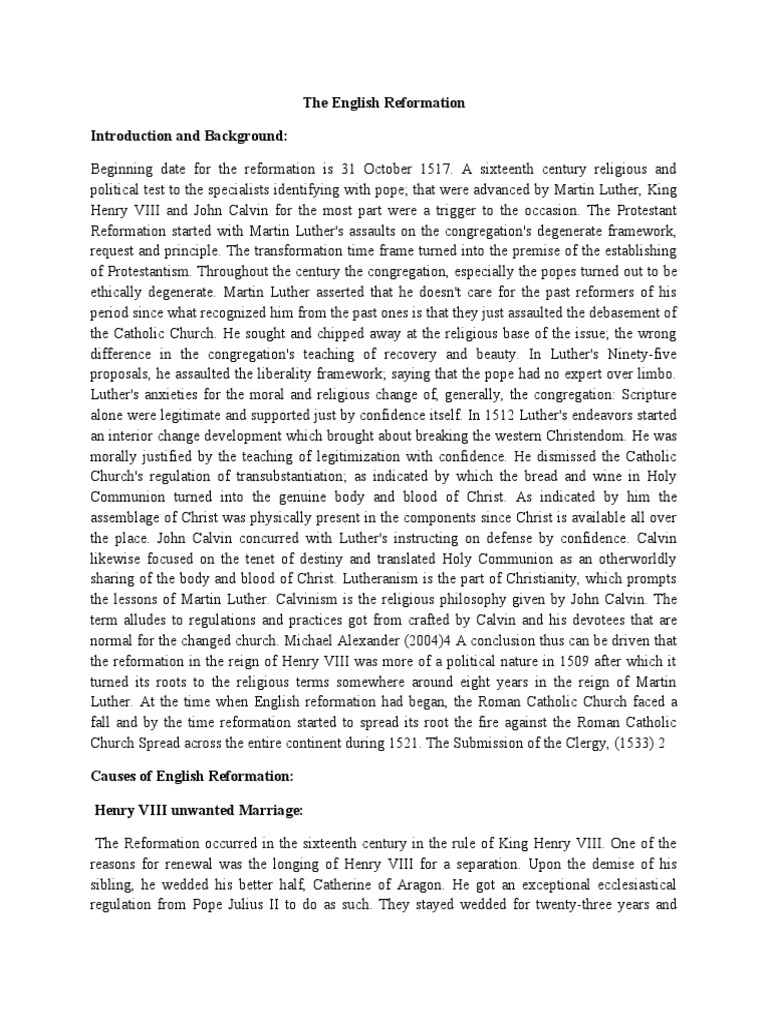 The English Reformation: Martin Luther and Henry VIII's Roles | PDF ...