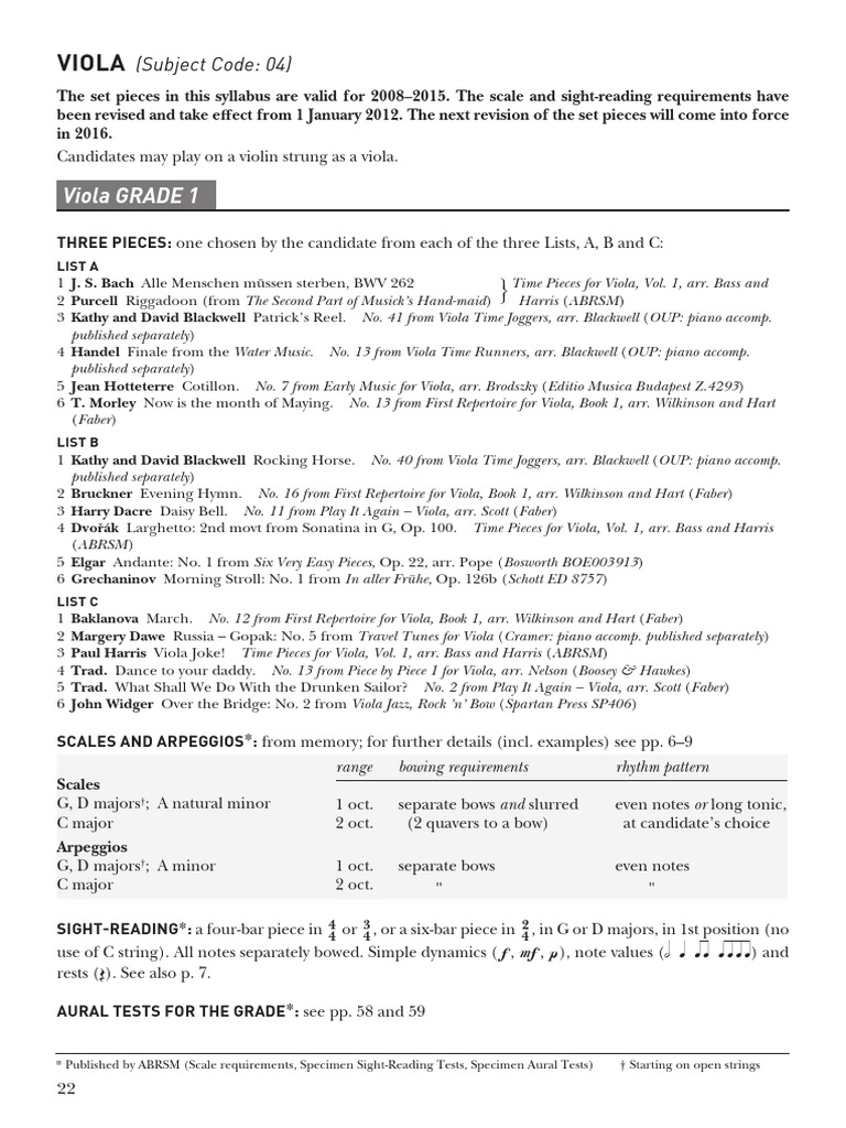 Viola GRADE 1 | PDF | Viola | Classical Music
