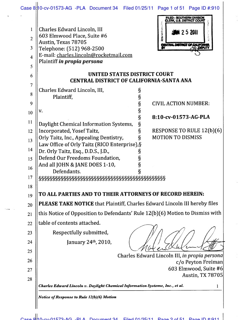 LINCOLN V DAYLIGHT CHEMICAL, Et Al. - 34 - RESPONSE TO RULE 12 (B) (6 ...