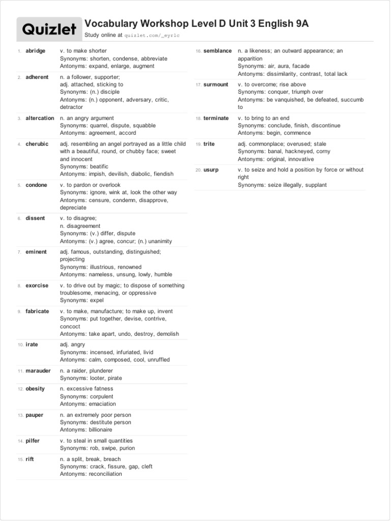 Unit 3 Level D Word List | PDF | Lexical Semantics | Semantics