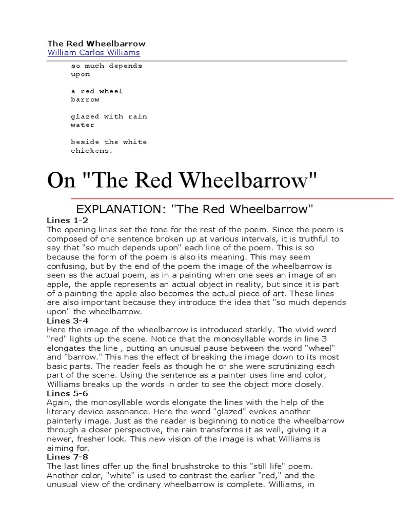 William Carlos Williams-The Red Wheelbarrow | PDF | Art | Poetry