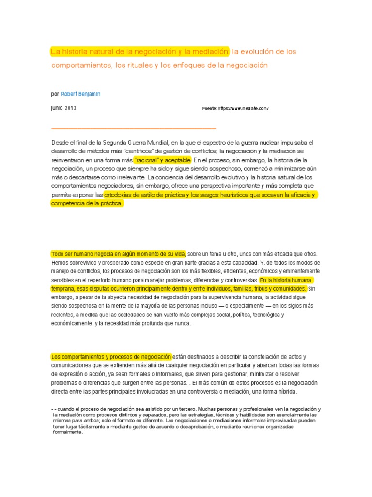 Evolución de la Negociación y Mediación | PDF | Mediación | Comportamiento
