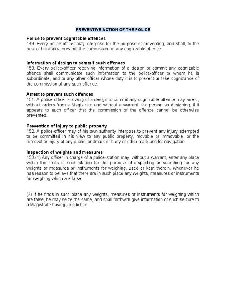 Preventive Action of The Police | PDF