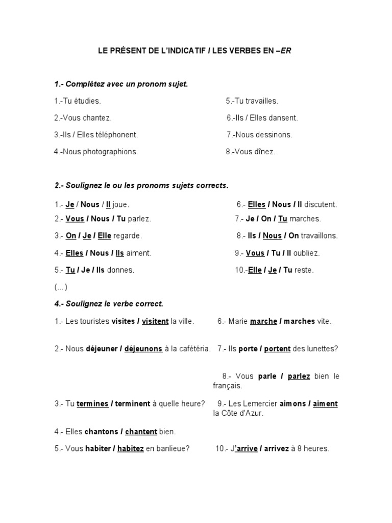 Exercices sur les verbes en -ER au présent | PDF | Nourritures