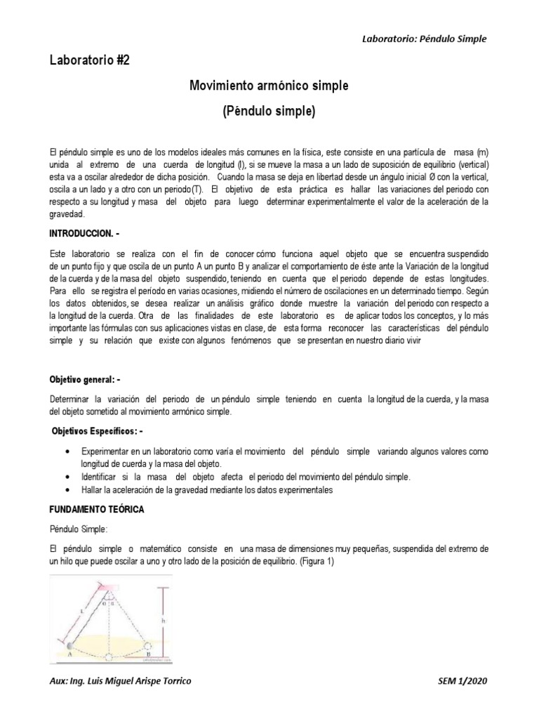 Formato Laboratorio Pendulo Simple | PDF | Péndulo | Oscilación