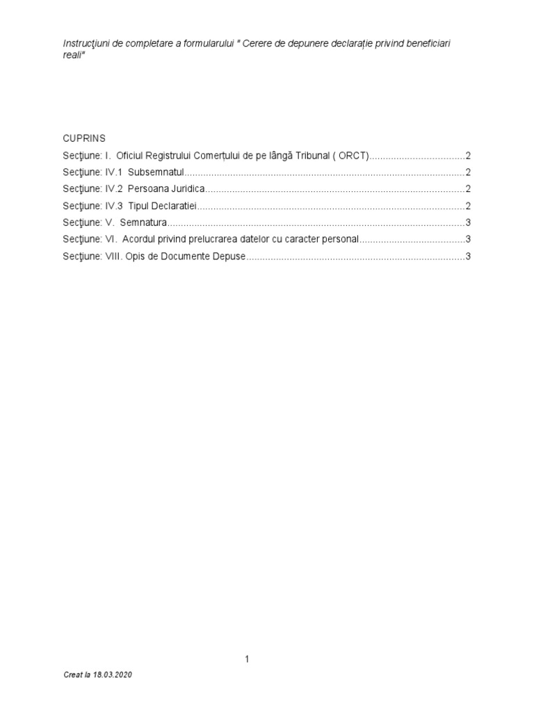 Cerere de Depunere Declarație Privind Beneficiari Reali | PDF