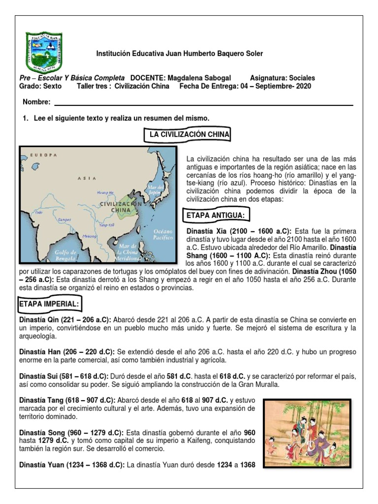 Taller #3 Civilización China Sociales | PDF | Historia de china | China