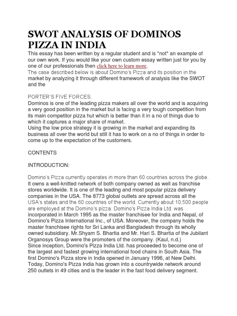 Swot Analysis of Dominos Pizza in India: Click Here To Learn More ...