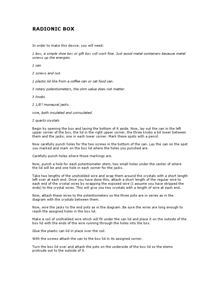 Radionic Box | PDF | Wire | Components