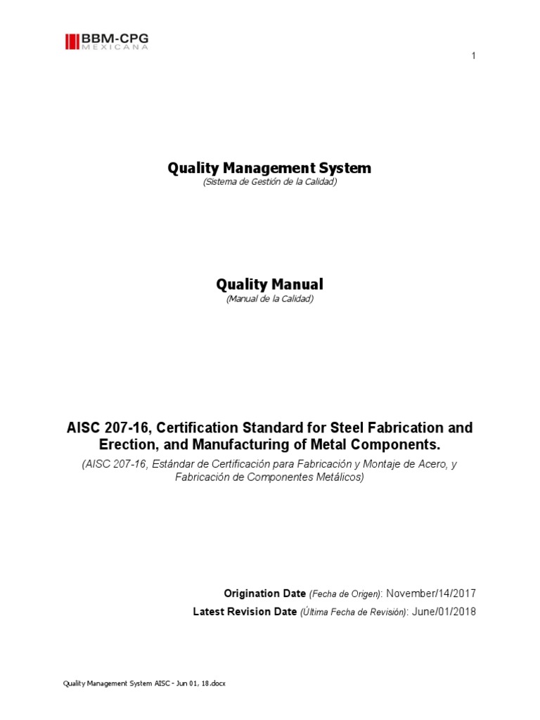 Quality Management System AISC - Jun 01, 18 | PDF | Teoría de sistemas ...
