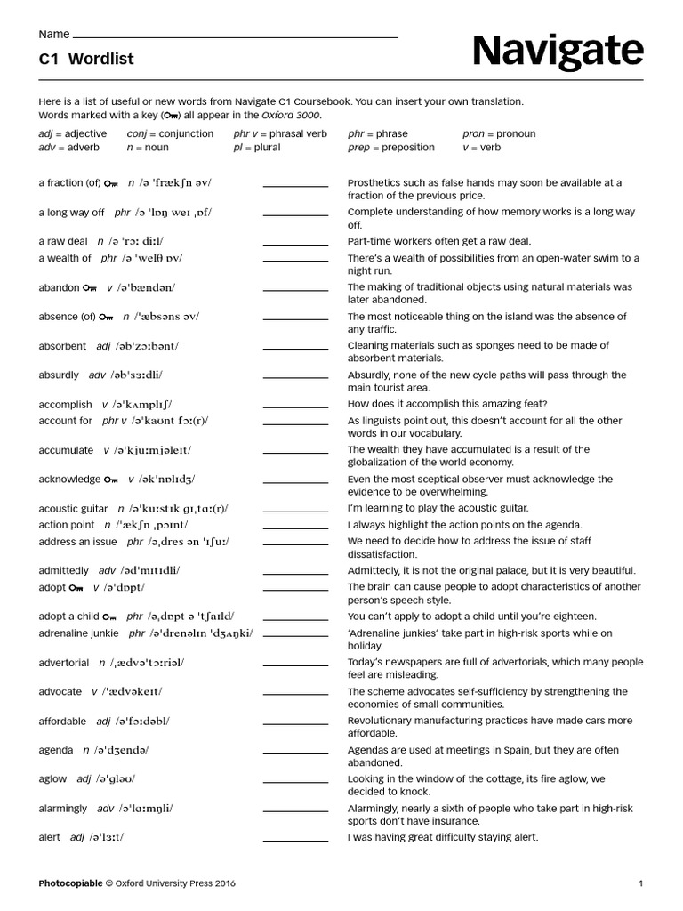 Navigate c1 Wordlist A Z | PDF | Phrase | Verb