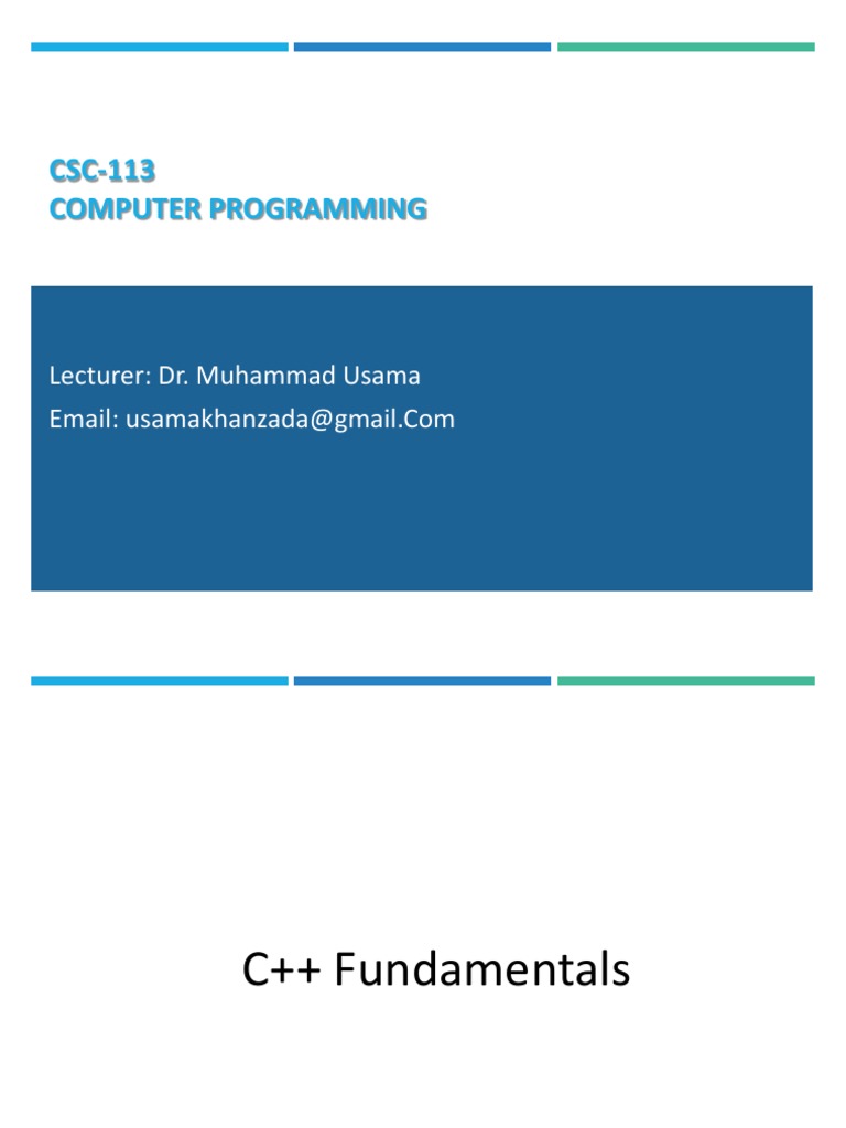 Csc 113 Lecture 02 C Fundamentals Pdf Data Type Boolean Data Type 0361