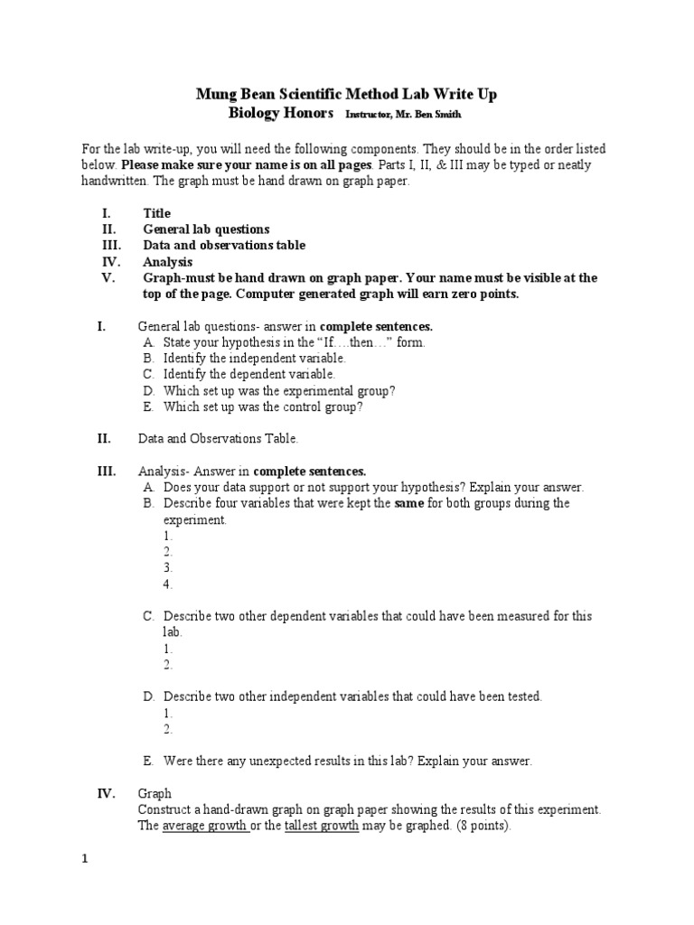 Mung Bean Scientific Method Lab Write Up | PDF