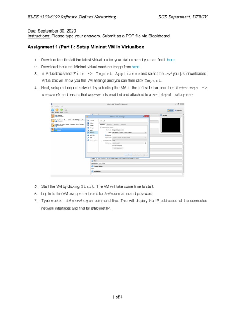 Assignment 1 Part I Setup Mininet Vm In Virtualbox Pdf Virtual