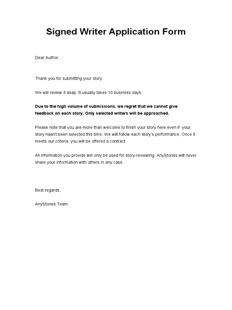 Signed Writer Application Form | PDF
