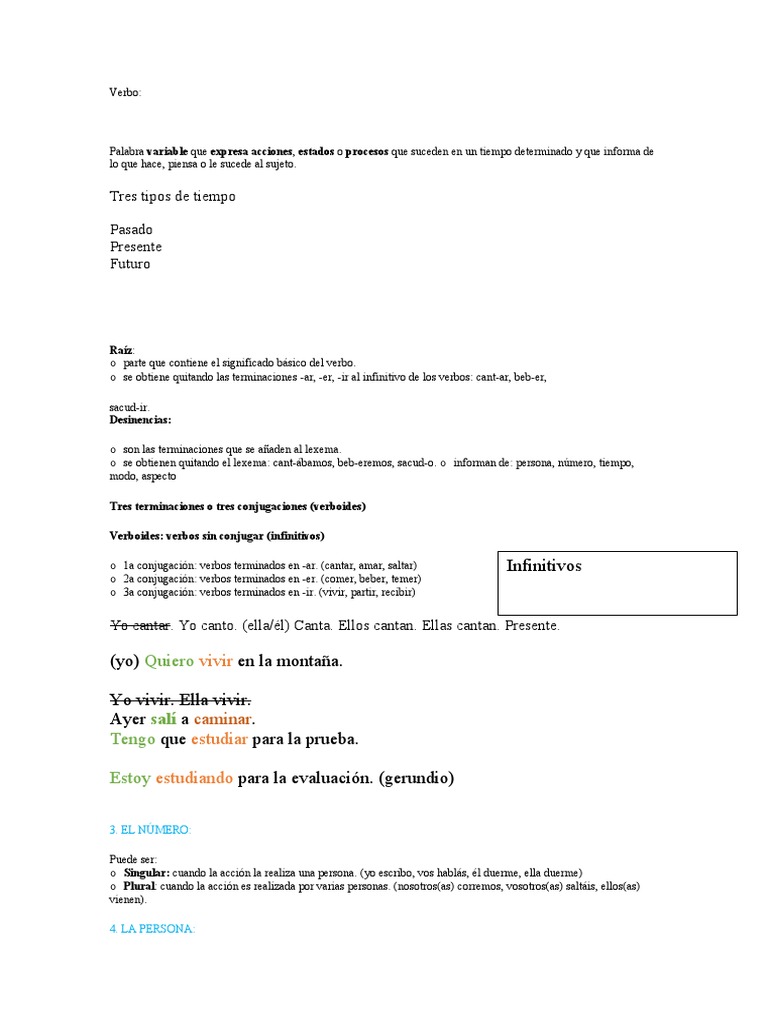 El Verbo - Apuntes | PDF | Conjugación gramatical | Verbo