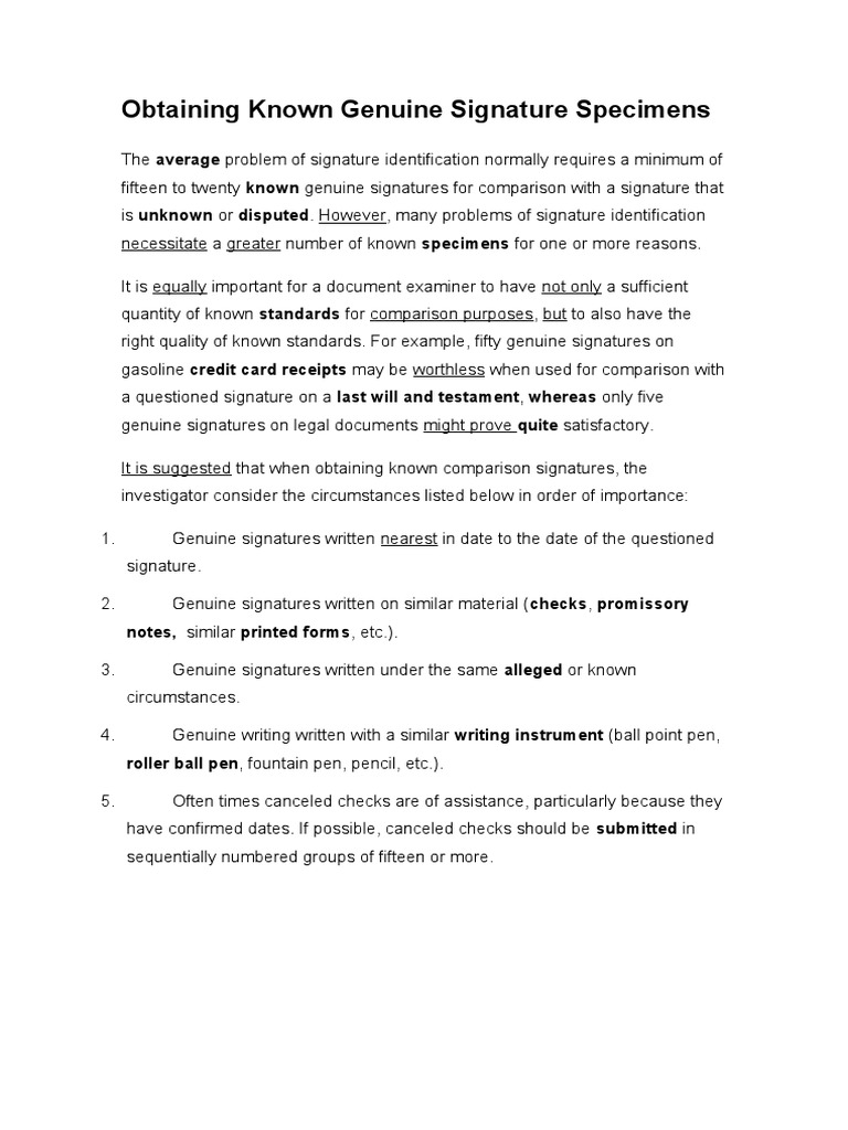 Obtaining Known Genuine Signature Specimens | PDF | Pen | Credit Card