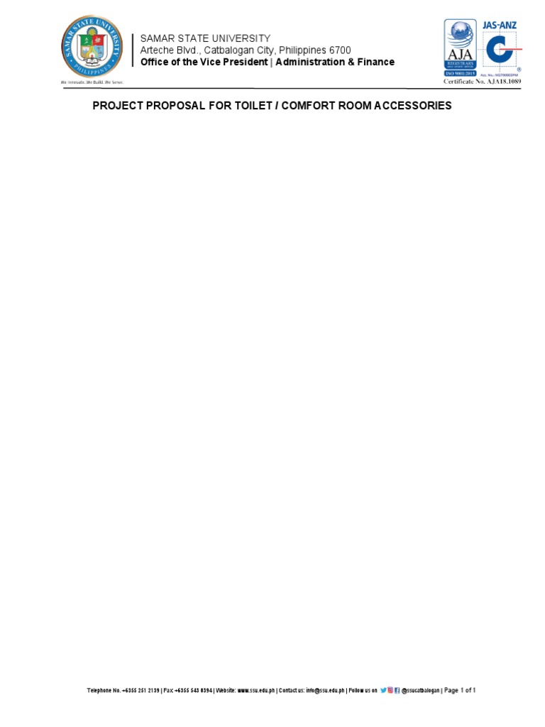 Project Proposal For Toilet / Comfort Room Accessories: Office of The ...