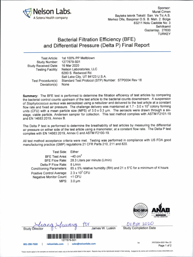 Nelson MB BFE Test Report PDF | PDF