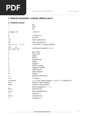 Tabella Dei Simboli Matematici