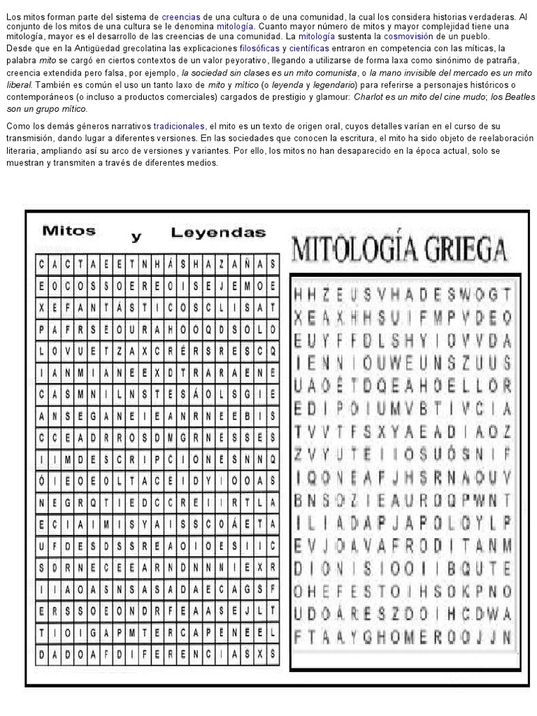 Sopa de Letras Relacionadas Con Los Mitos | PDF