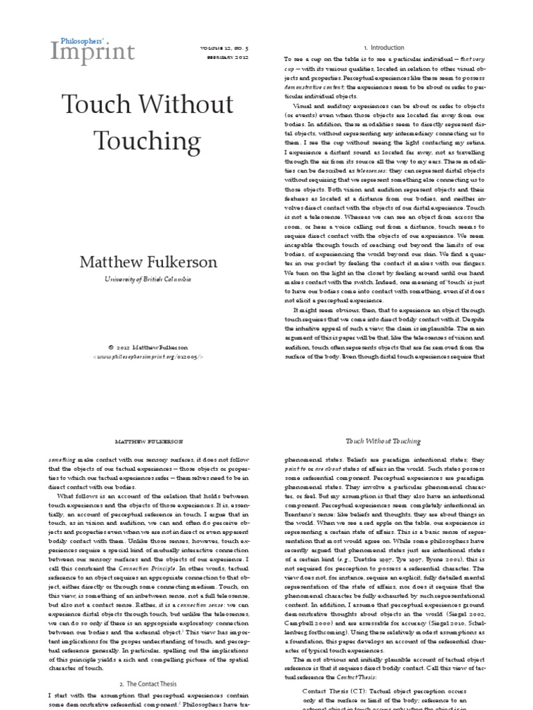 Touch Without Touching: Imprint | PDF | Somatosensory System | Perception