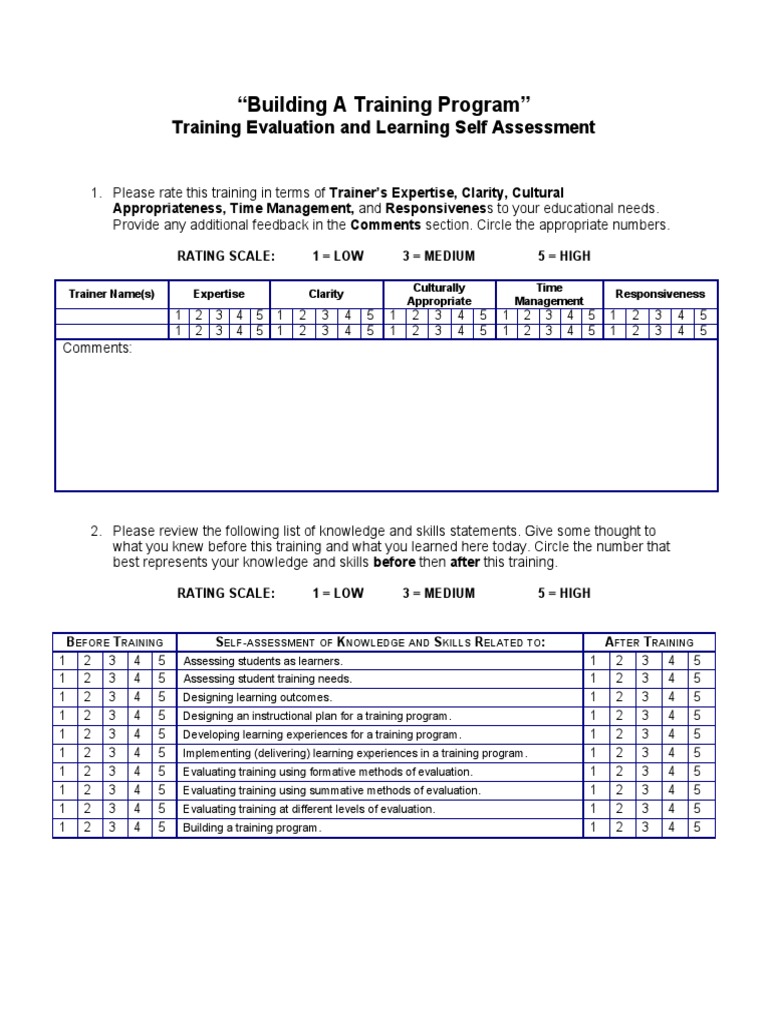 Training Self Evaluation Form | Download Free PDF | Education Theory ...