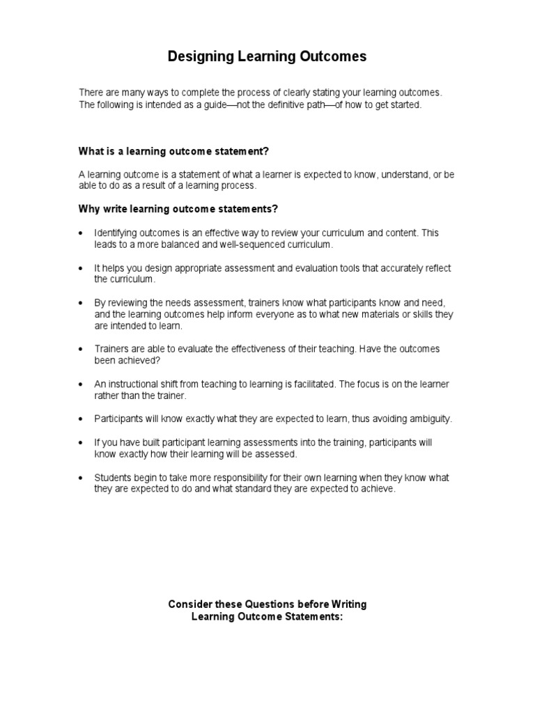 Designing Learning Outcomes | PDF | Educational Assessment | Curriculum