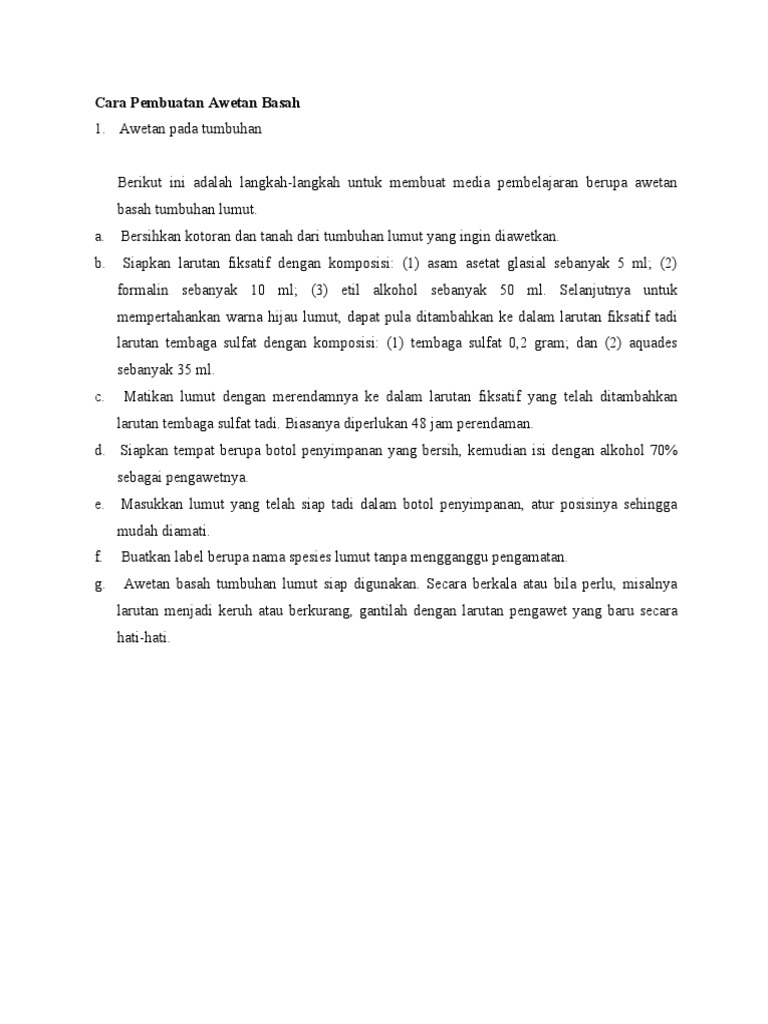 Cara Pembuatan Awetan Basah | PDF | Griya & Taman | Sains & Matematika