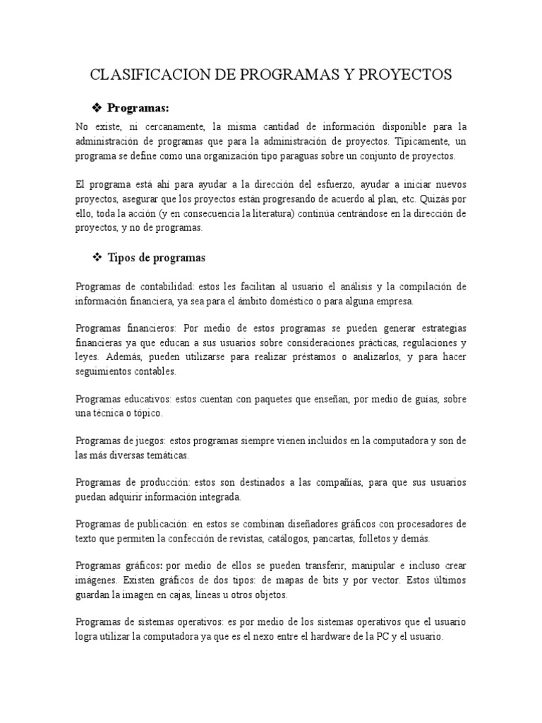 CLASIFICACION DE PROGRAMAS Y PROYECTOS - DIana Escalante | PDF ...