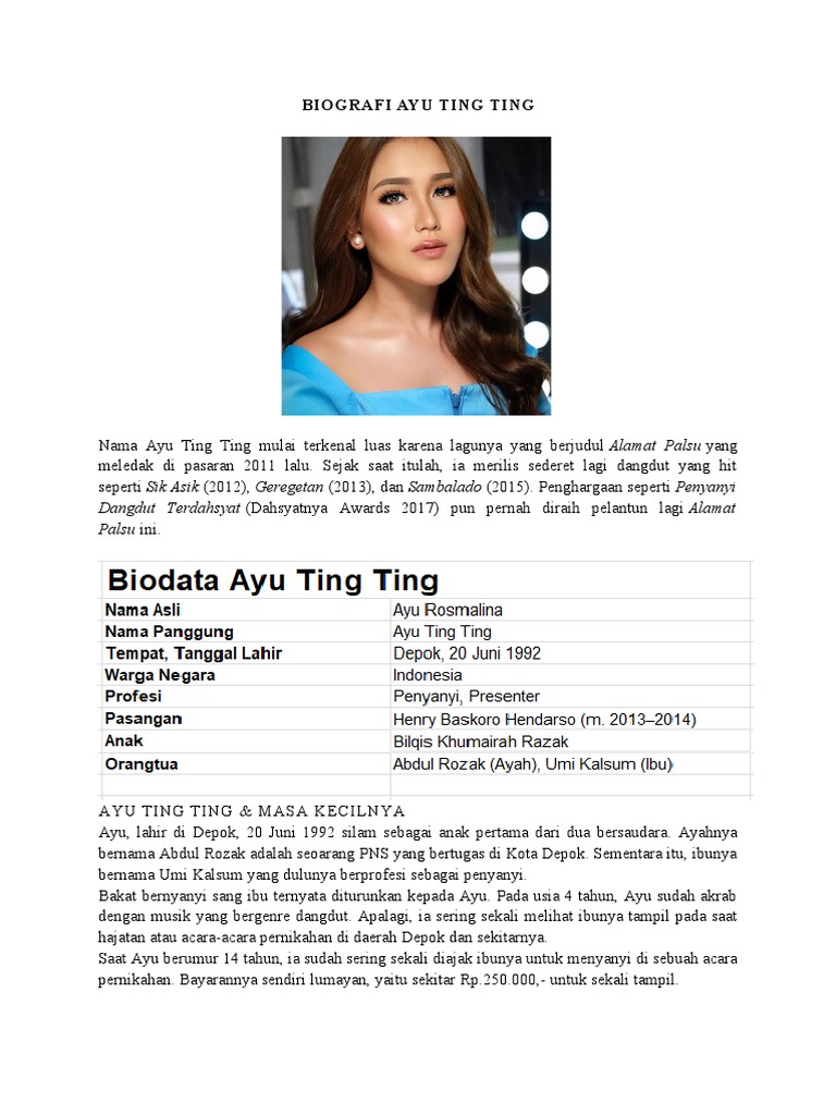 Biografi Ayu Ting Ting1 | PDF