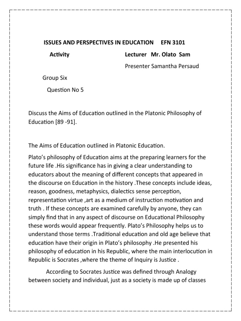 Aims of Education in Platonic Philosophy | PDF | Plato | Philosophy Of ...