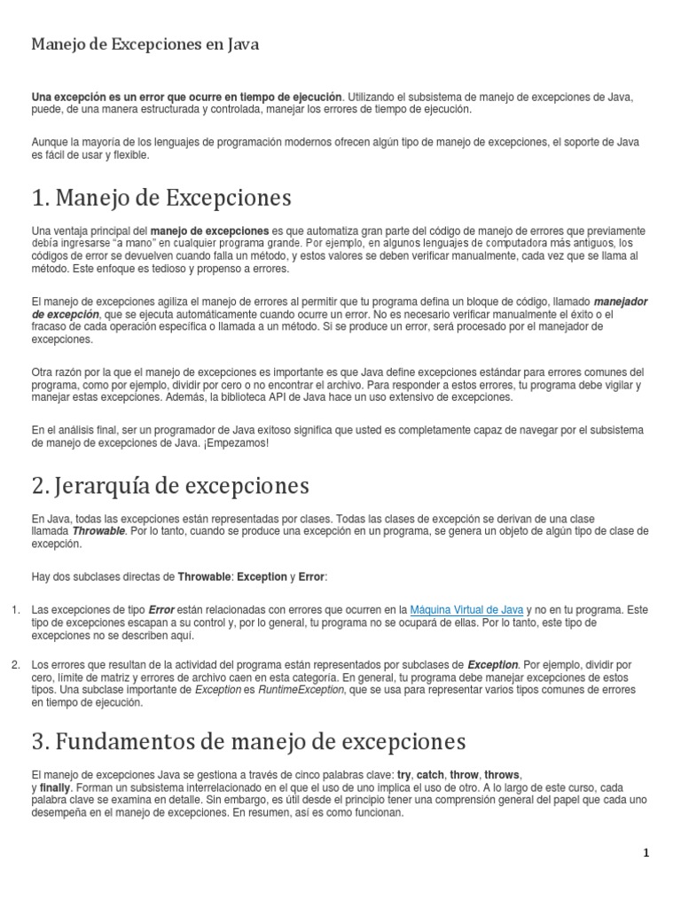 Manejo de Excepciones en Java | PDF | Programa de computadora | Programación