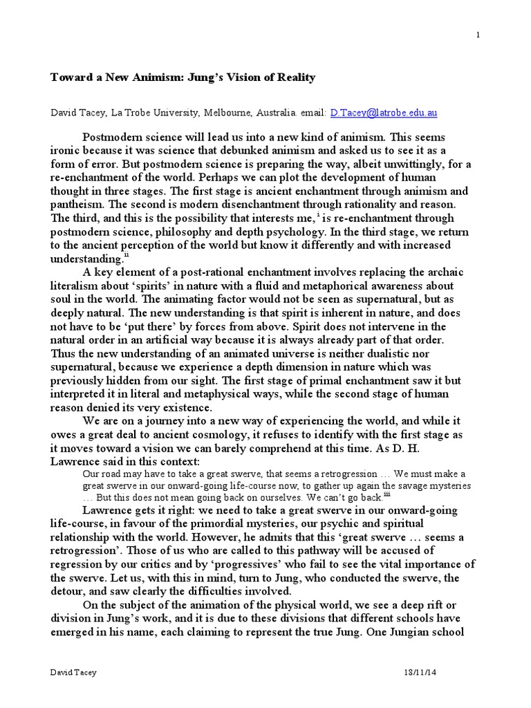 David Tacey - Toward A New Animism | PDF | Carl Jung | Analytical ...
