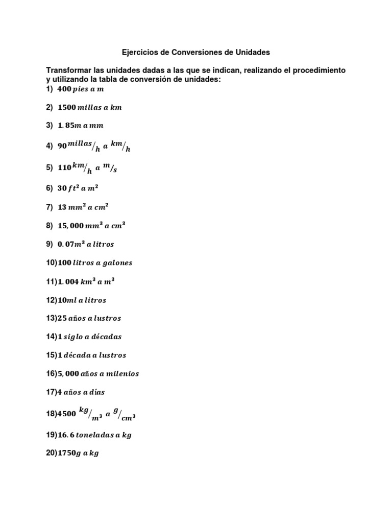 Ejercicios de Conversiones de Unidades PDF | PDF